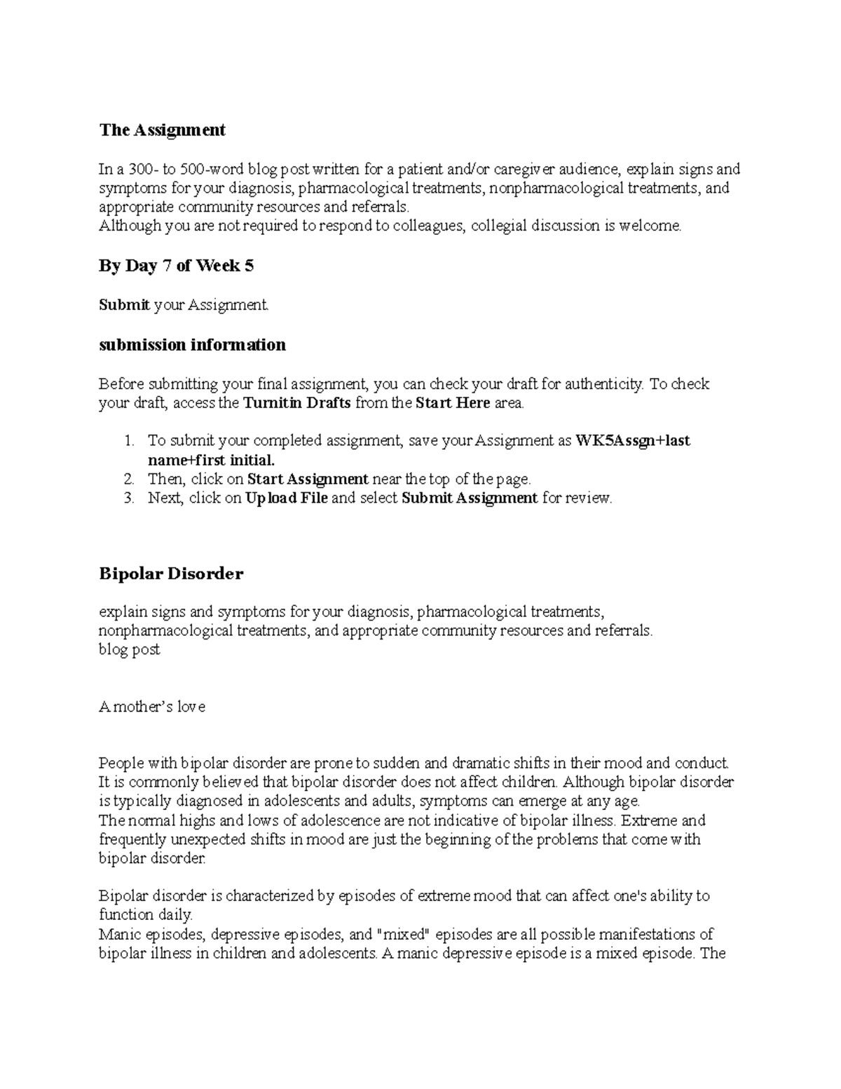 NRNP_6665_Week5_Assignment_Bipolar_Disorder_Treatment_and_Resources - Studocu