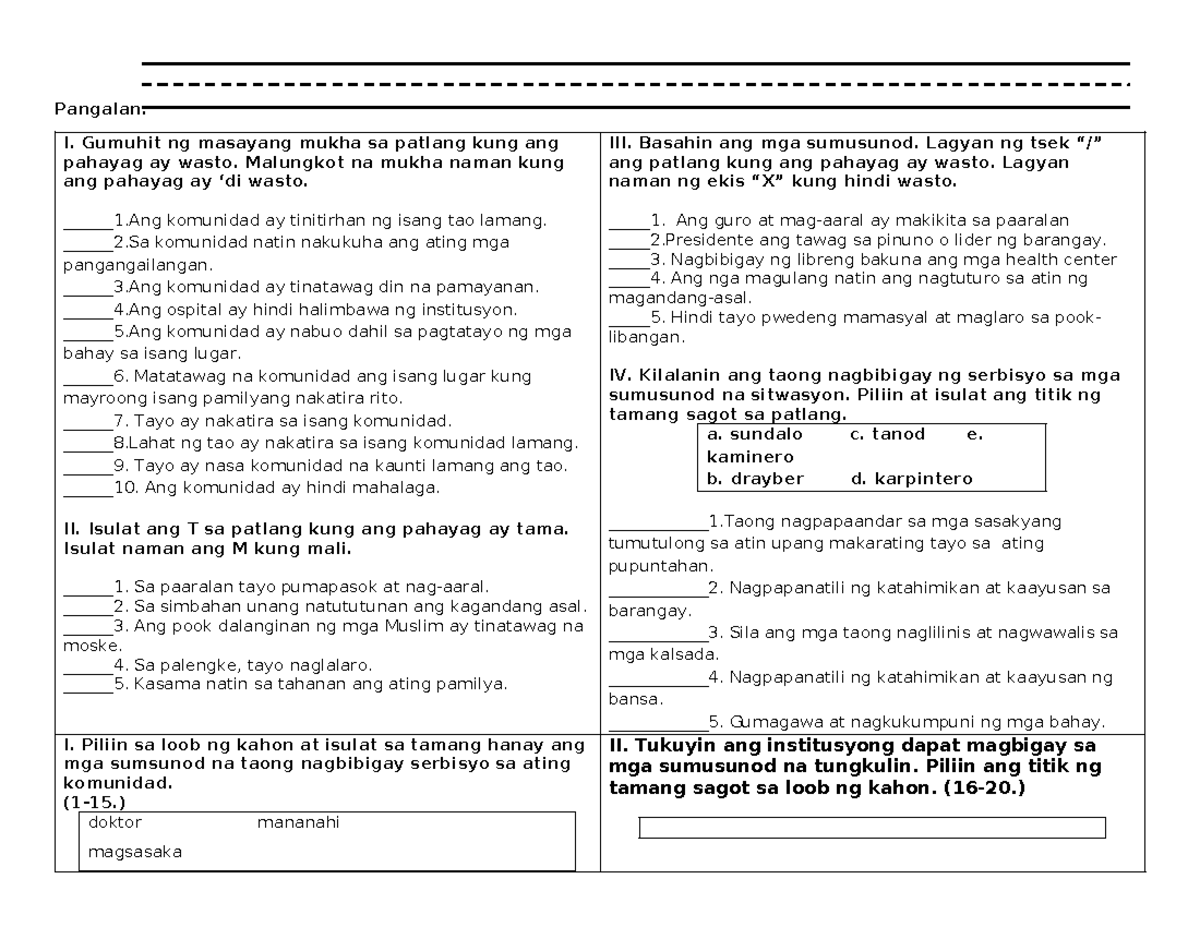 AP - Pagsasanay sa Komunidad: Mga Pahayag at Serbisyo - Studocu