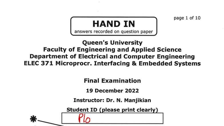 ELEC 371 Microprocessor Interfacing Embedded Systems Final Exam Solutions 2022 - Studocu