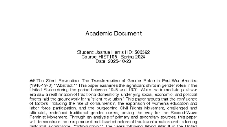 HIST105: The Silent Revolution in Gender Roles (1945-1970) - Studocu