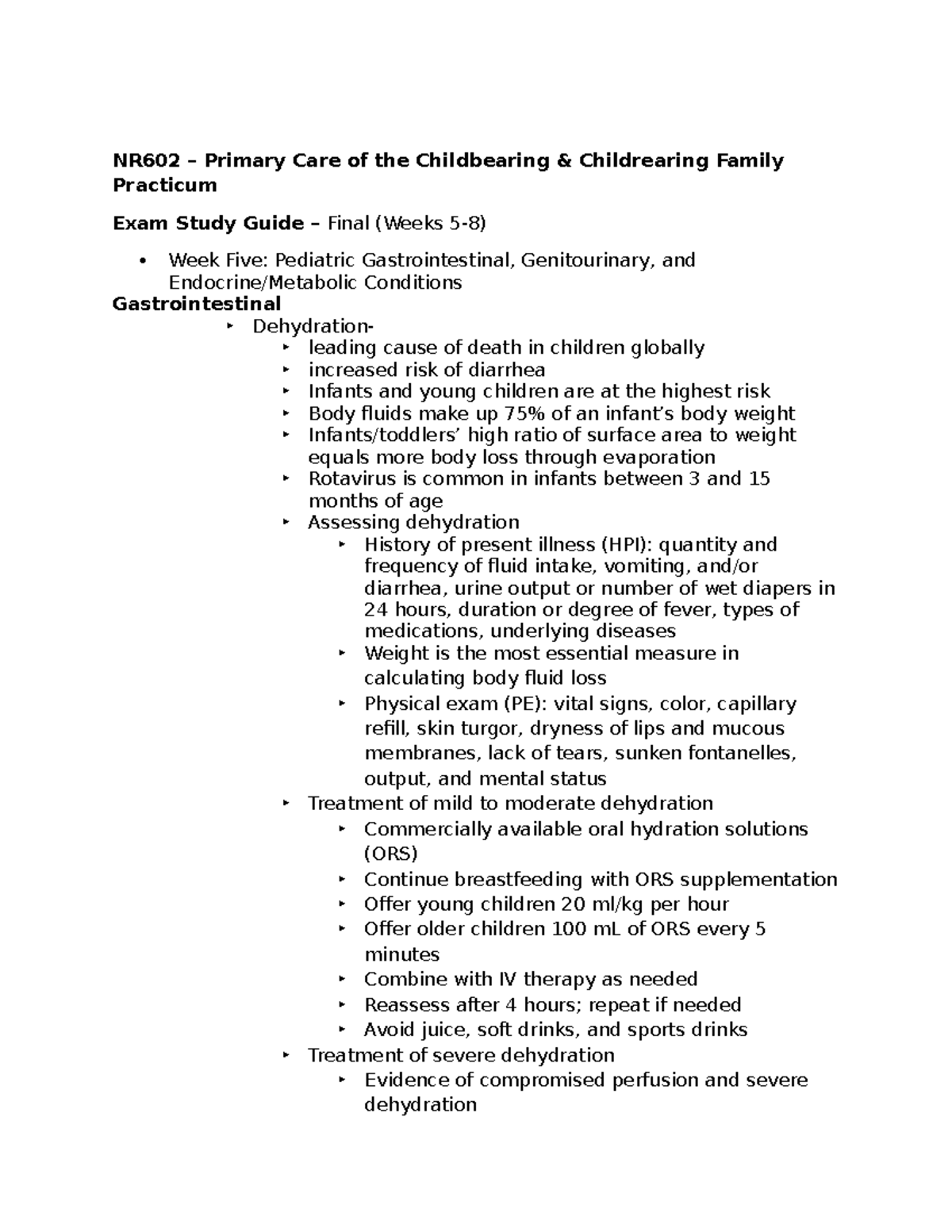 NR602 Final Exam Study Guide: Pediatric Care & Conditions - Studocu