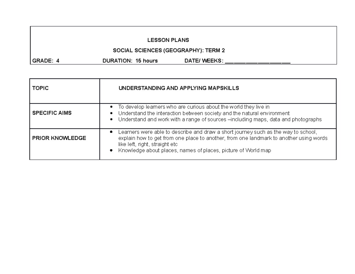 Grade 4 Social Sciences: Geography Term 2 Lesson Plans & Activities ...
