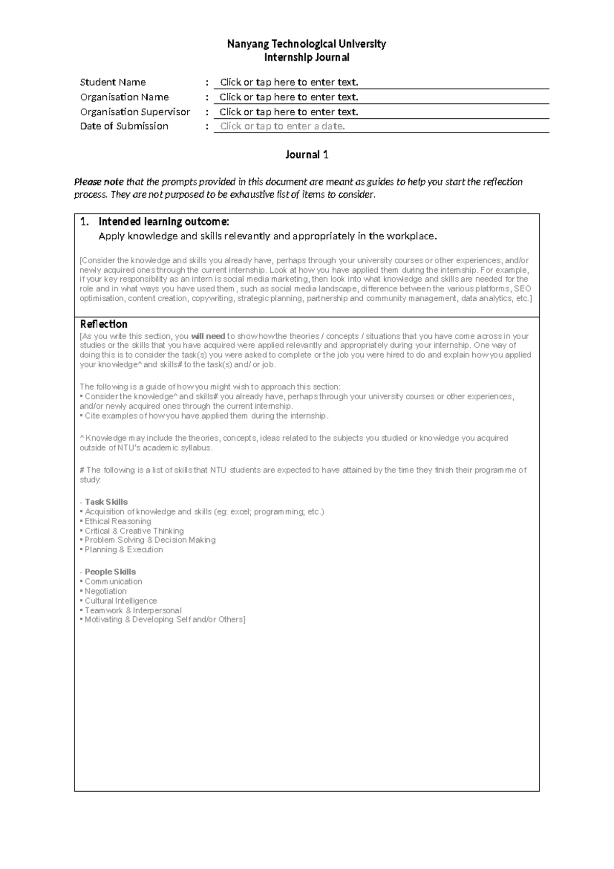 NTU Internship Journal: Reflecting on Learning Outcomes and Culture ...
