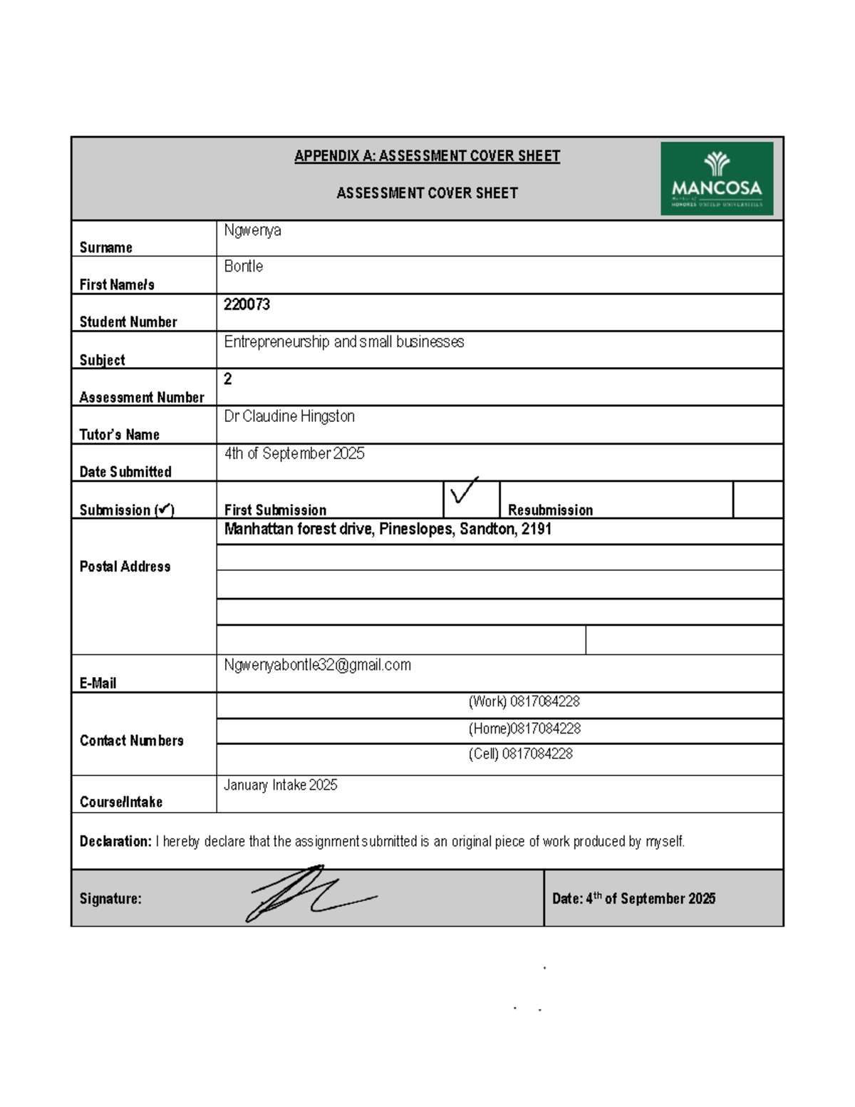 Entrepreneurship & Small Businesses: Formative Assessment 2 - Studocu