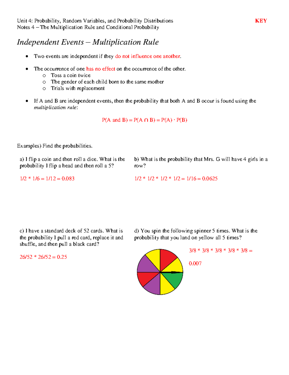 Notes 4 KEY - Unit 4 : Probability, Random Variables, and Probability ...