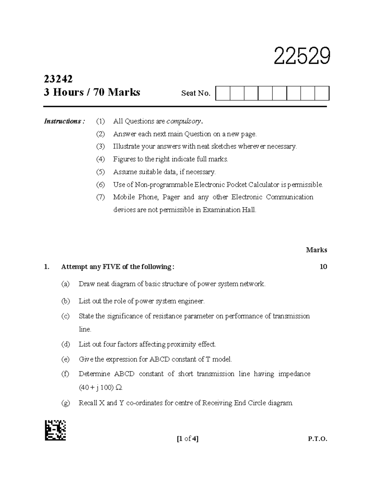 22529 2024 Summer Exam: Power System Network Questions - Studocu