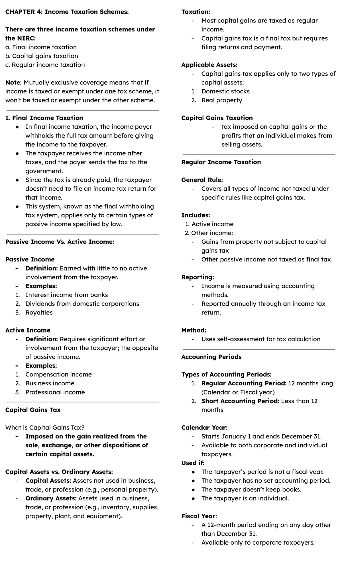 Income Taxation Notes (Chapter 4) - NIRC Overview and Key Concepts ...