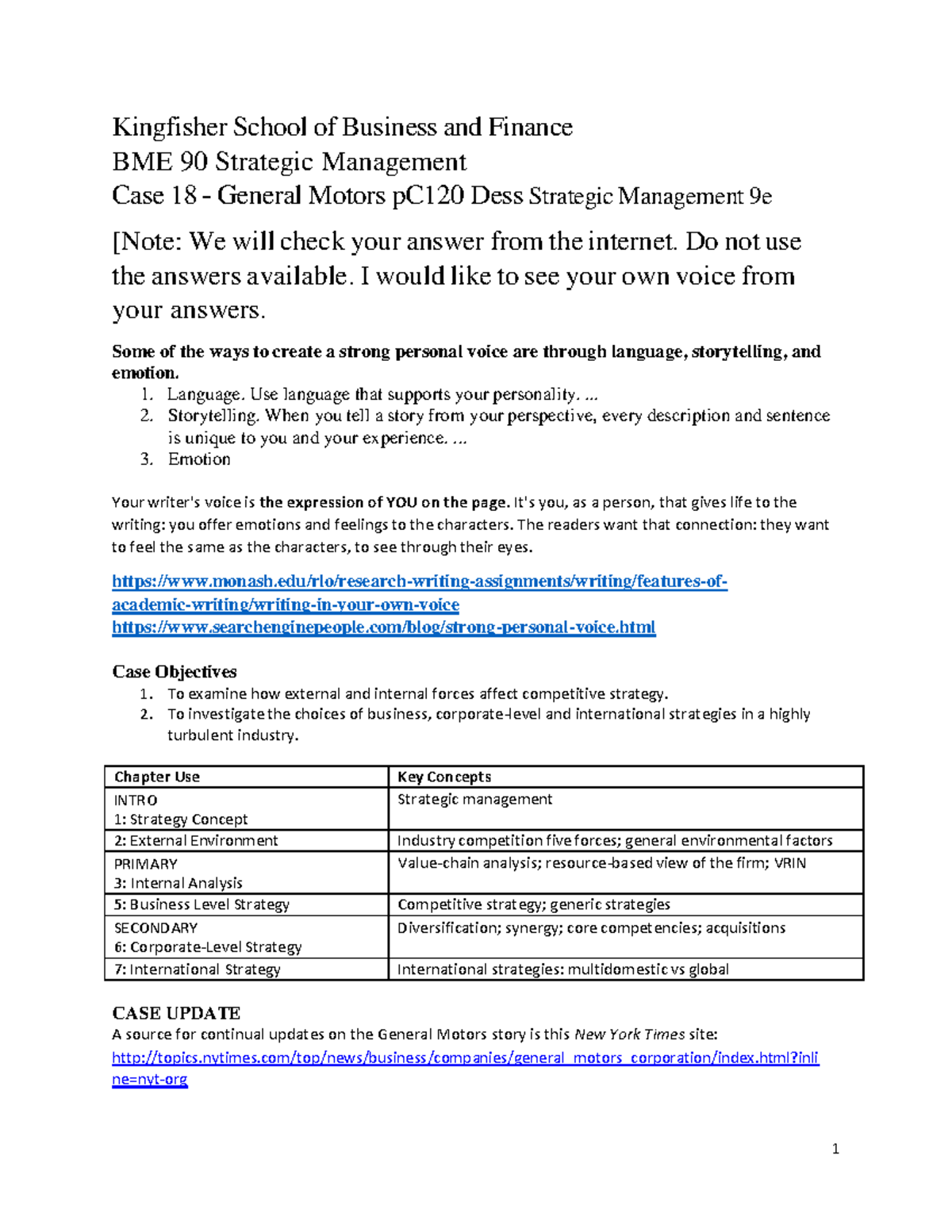 BME 90 Strategic Management Case Study: General Motors Analysis - Studocu