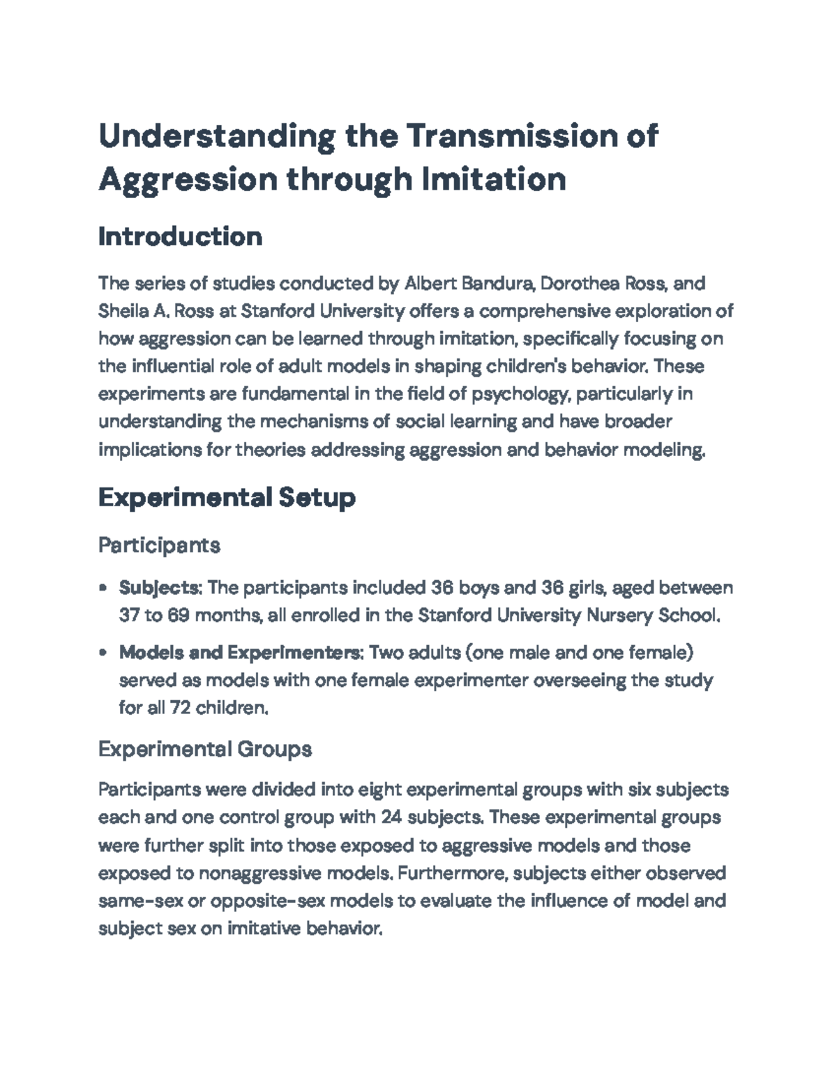 Understanding Aggression Transmission through Imitation: Bandura's ...