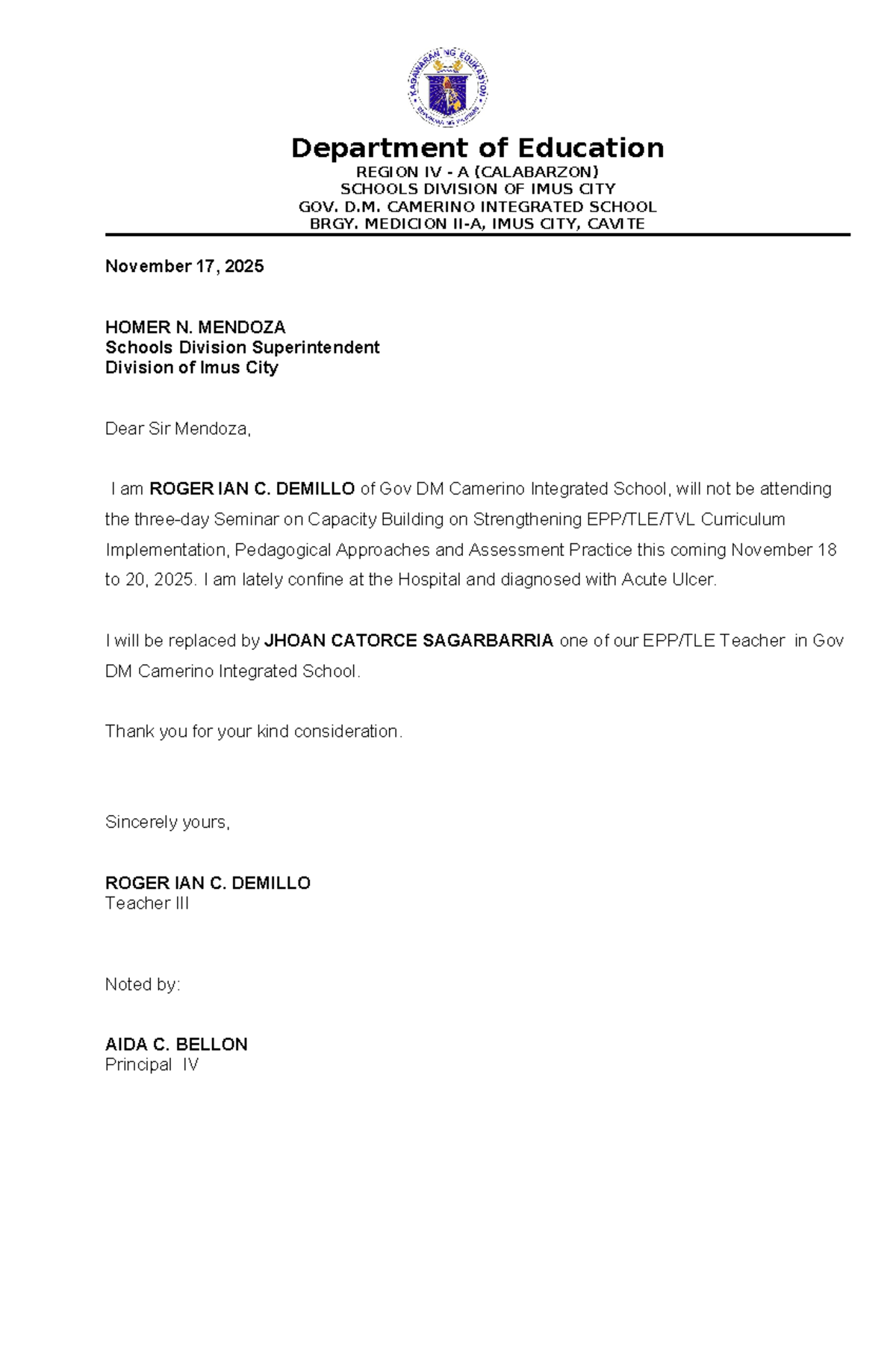TLE 6 ICT Entrep Periodical Test Notification and Medical Absence - Studocu