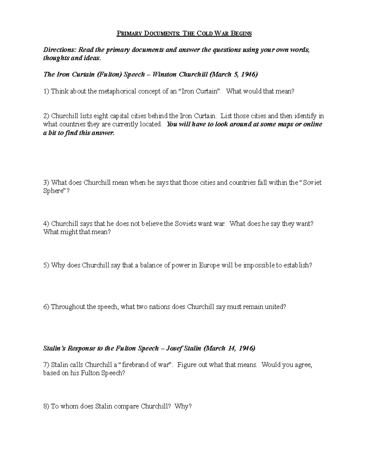 PD MWH: Primary Documents on the Cold War's Inception - Studocu