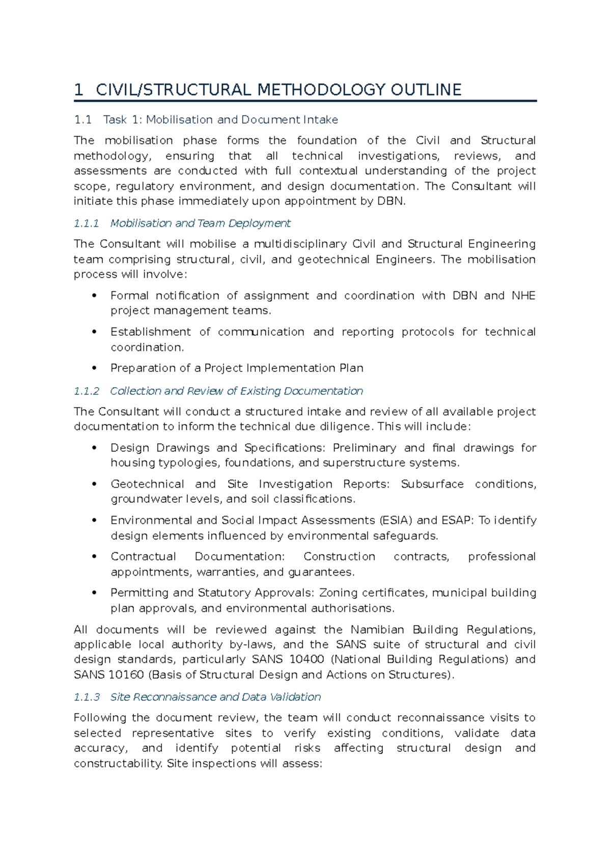 DBN - Civil & Structural Methodology Outline for Technical Due ...