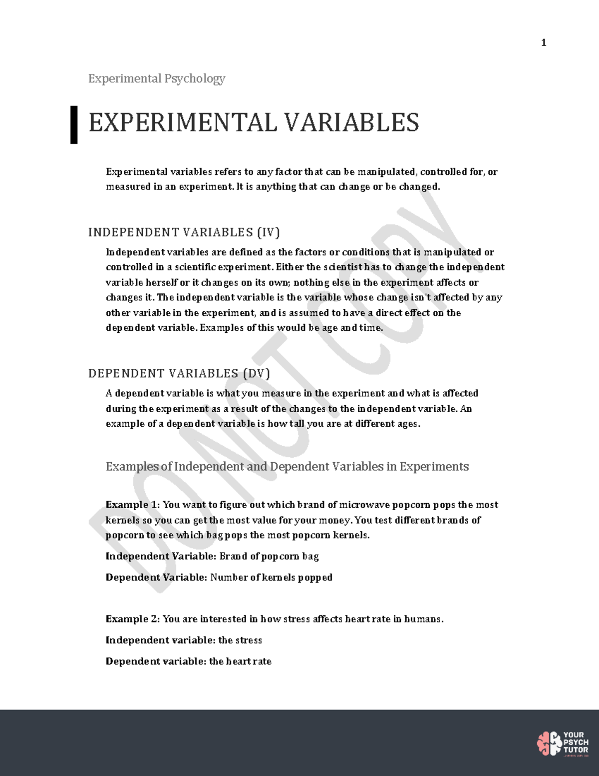 Experimental Variables - Experimental Psychology EXPERIMENTAL VARIABLES ...