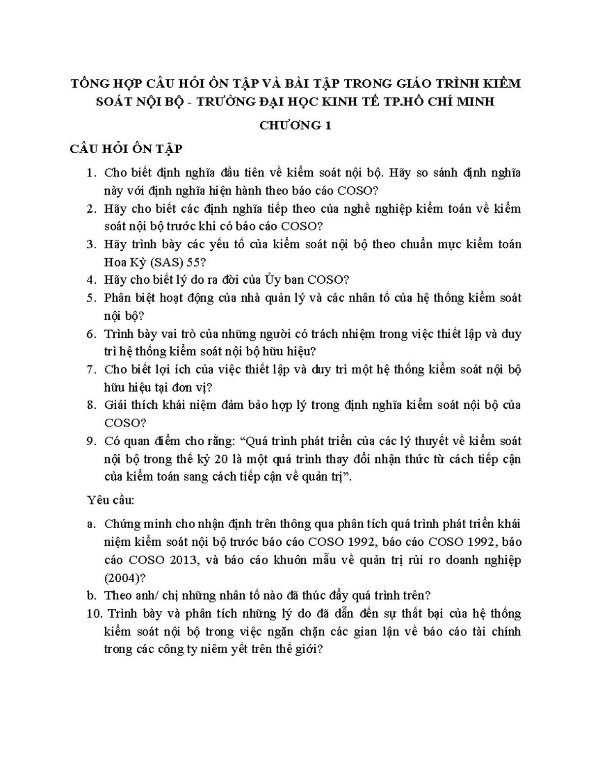 Tổng hợp câu hỏi ôn tập và bài tập KSNB - Trường ĐH Kinh tế TP.HCM ...