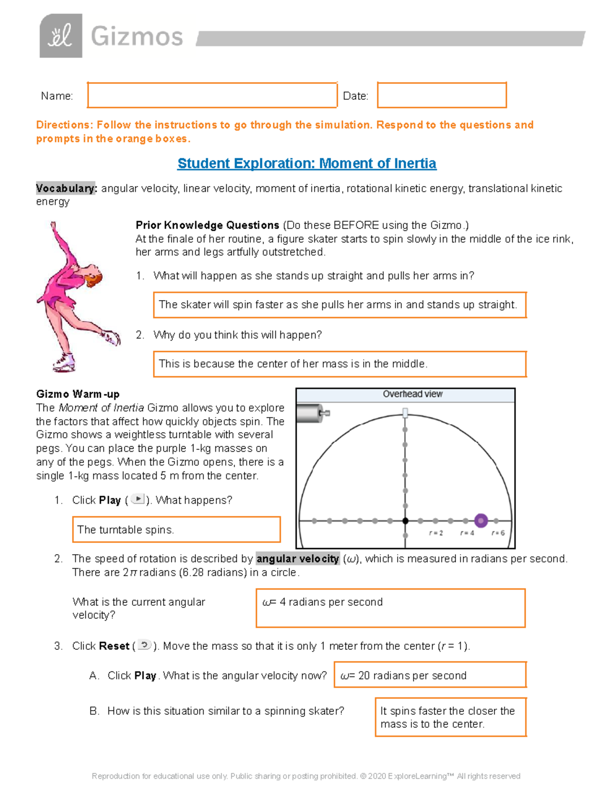 Gizmo Labs: Moment of Inertia Exploration for Physics Class - Studocu