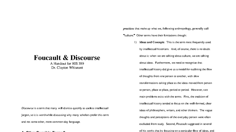 HIS 389: Understanding Foucault's Discourse and Cultural Analysis - Studocu