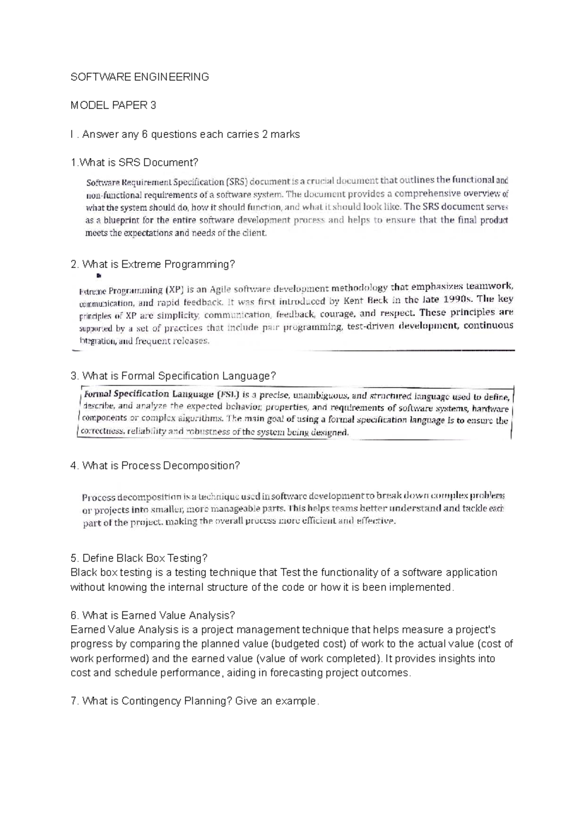 Software Engineering Model Paper 3 - Summary & Key Concepts - Studocu