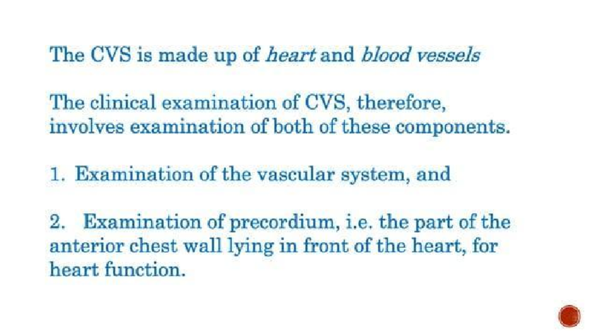 CVS Examination: Clinical Assessment of Heart & Vascular Health - Studocu