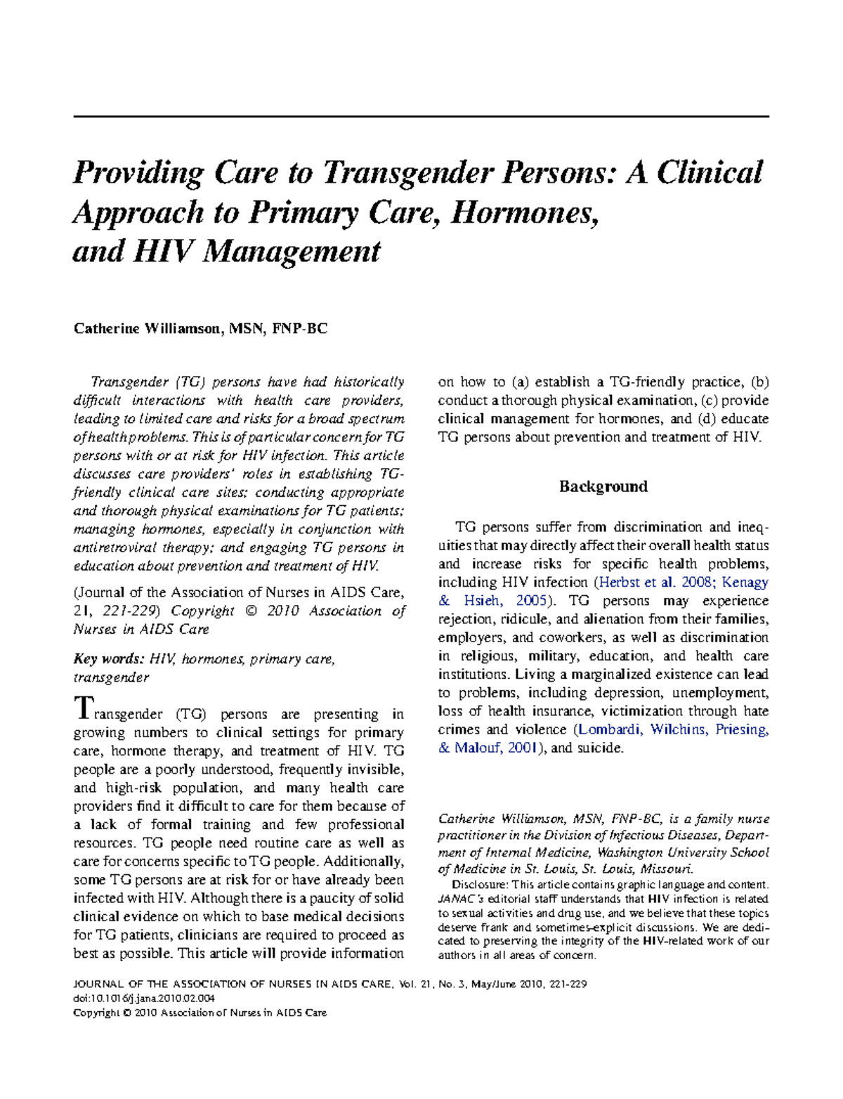 Providing Care to Transgender Persons: Primary Care, Hormones & HIV ...