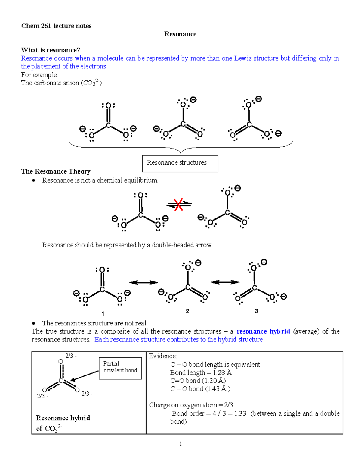 05 Resonance 1 postlecture - 1 Chem 261 lecture notes Resonance What is ...