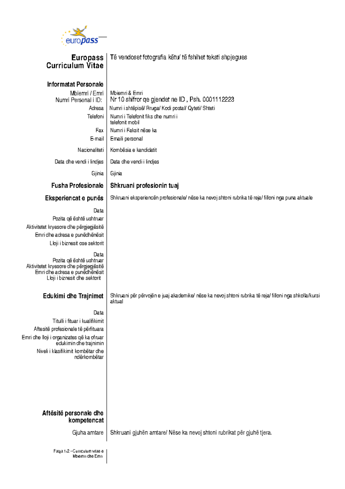 Curriculum Vitae Format for Europass: CV Template Guide - Studocu