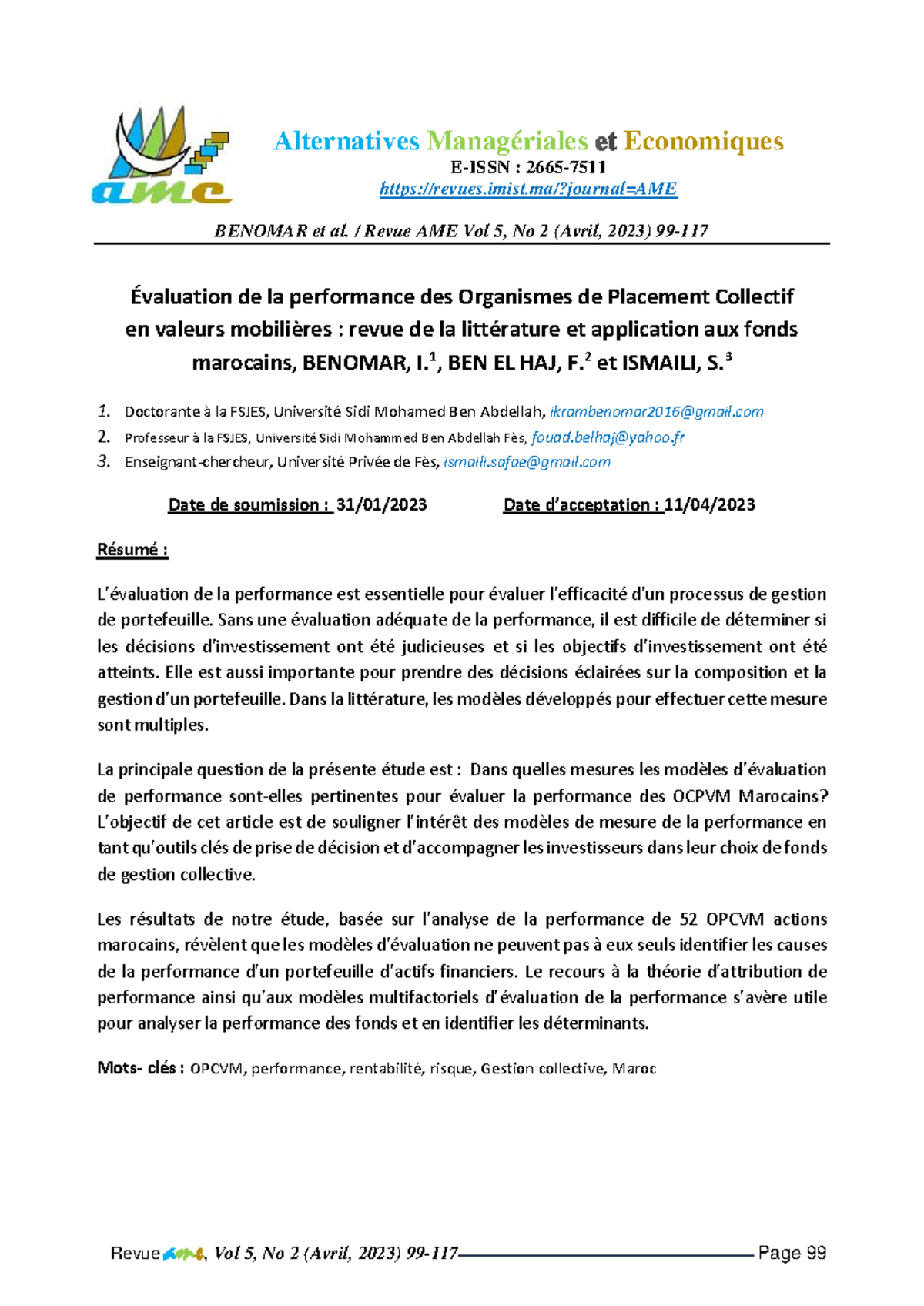 Évaluation de la Performance des OPCVM au Maroc : Revue de Littérature ...