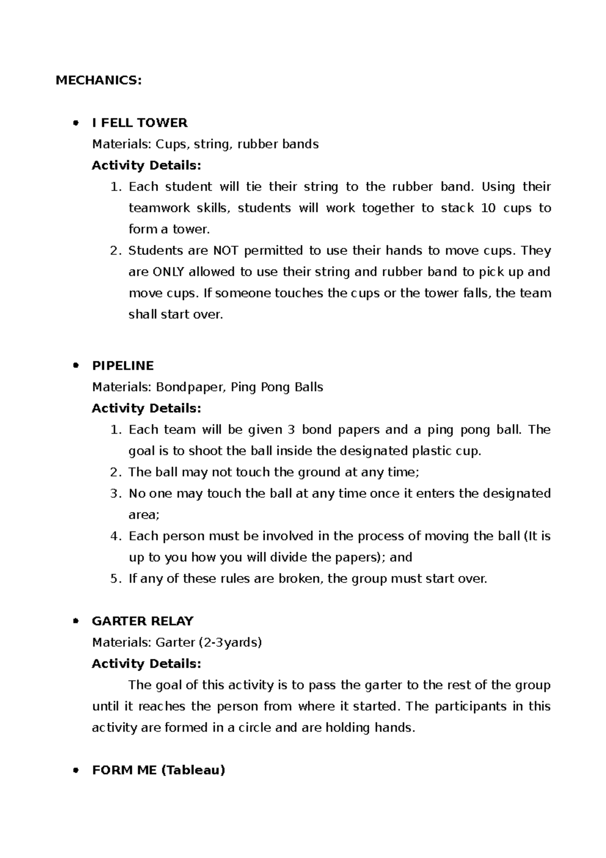 Mechanics of Games: Engaging Team Activities and Challenges - Studocu