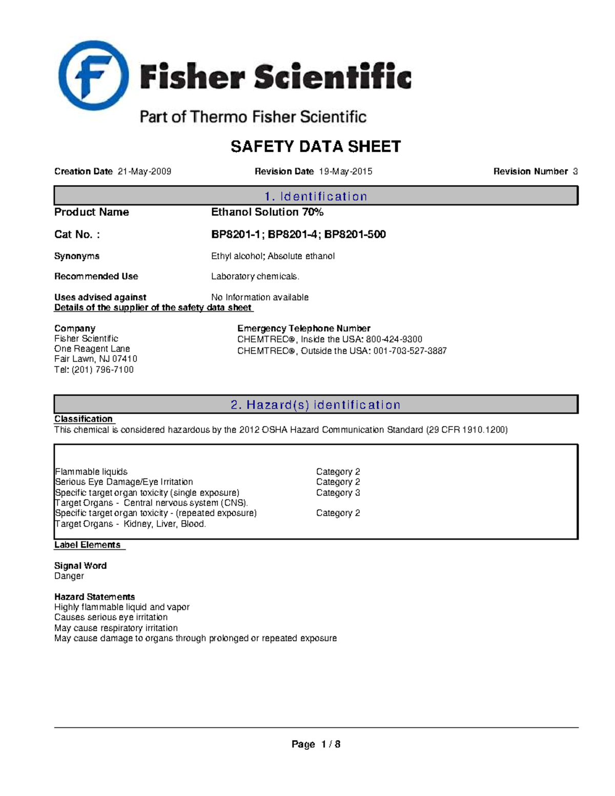 Ethanol Solution SDS (Molecular Biology Grade) - Fisher Bioreagents ...