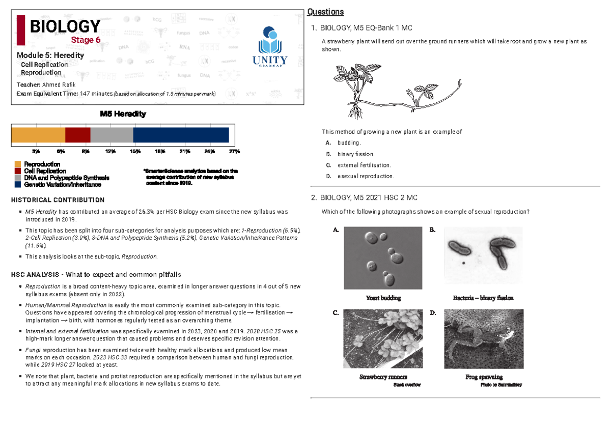 Biology, M5 Practice Booklet: Heredity and Reproduction Insights - Studocu