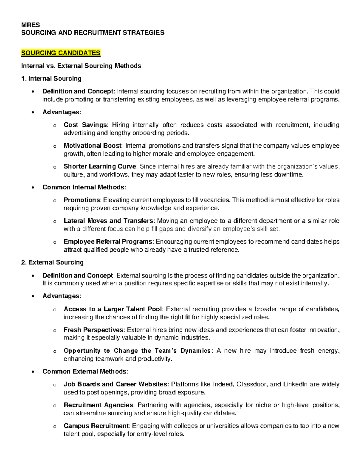 MRES 5 Sourcing and Recruitment Strategies: Internal vs. External ...