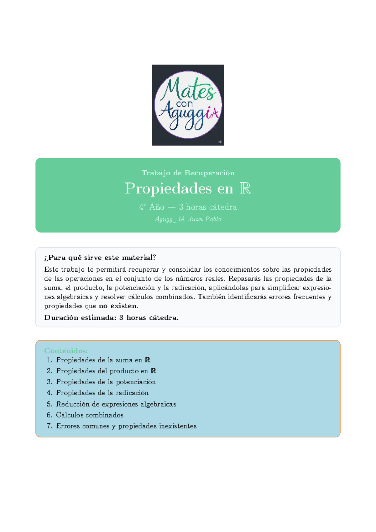 Trabajo de Recuperación: Propiedades de Números Reales - Agugg_IA - Studocu