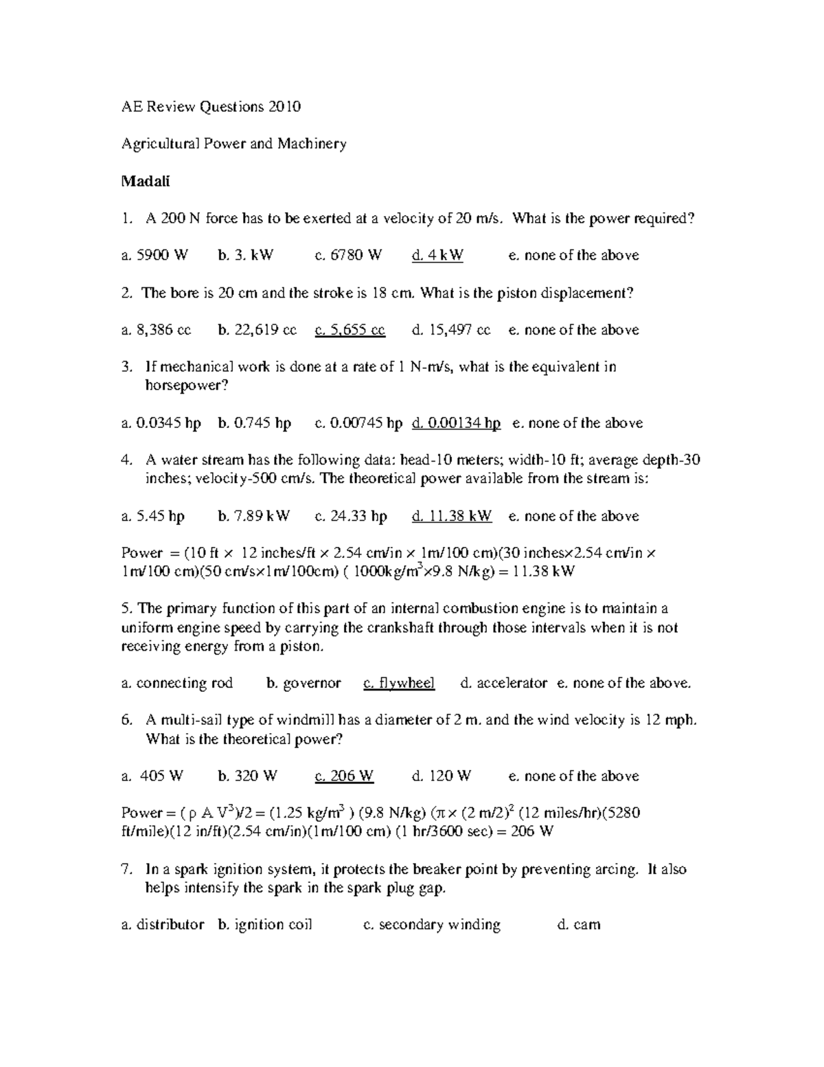 Agricultural Power and Machinery - DCS 2011 Review Questions - Studocu