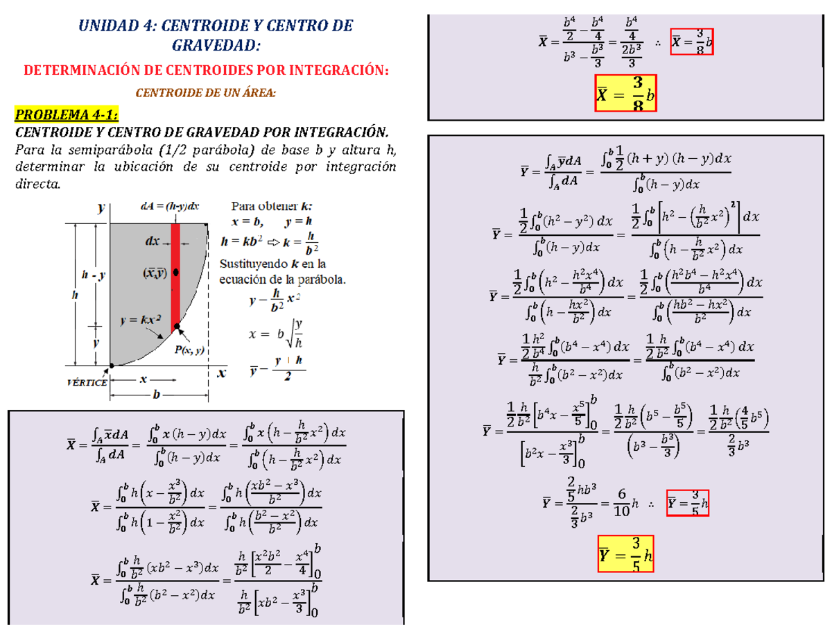 Ejercicios Resueltos U-4: Centroide y Gravedad por Integración - Studocu