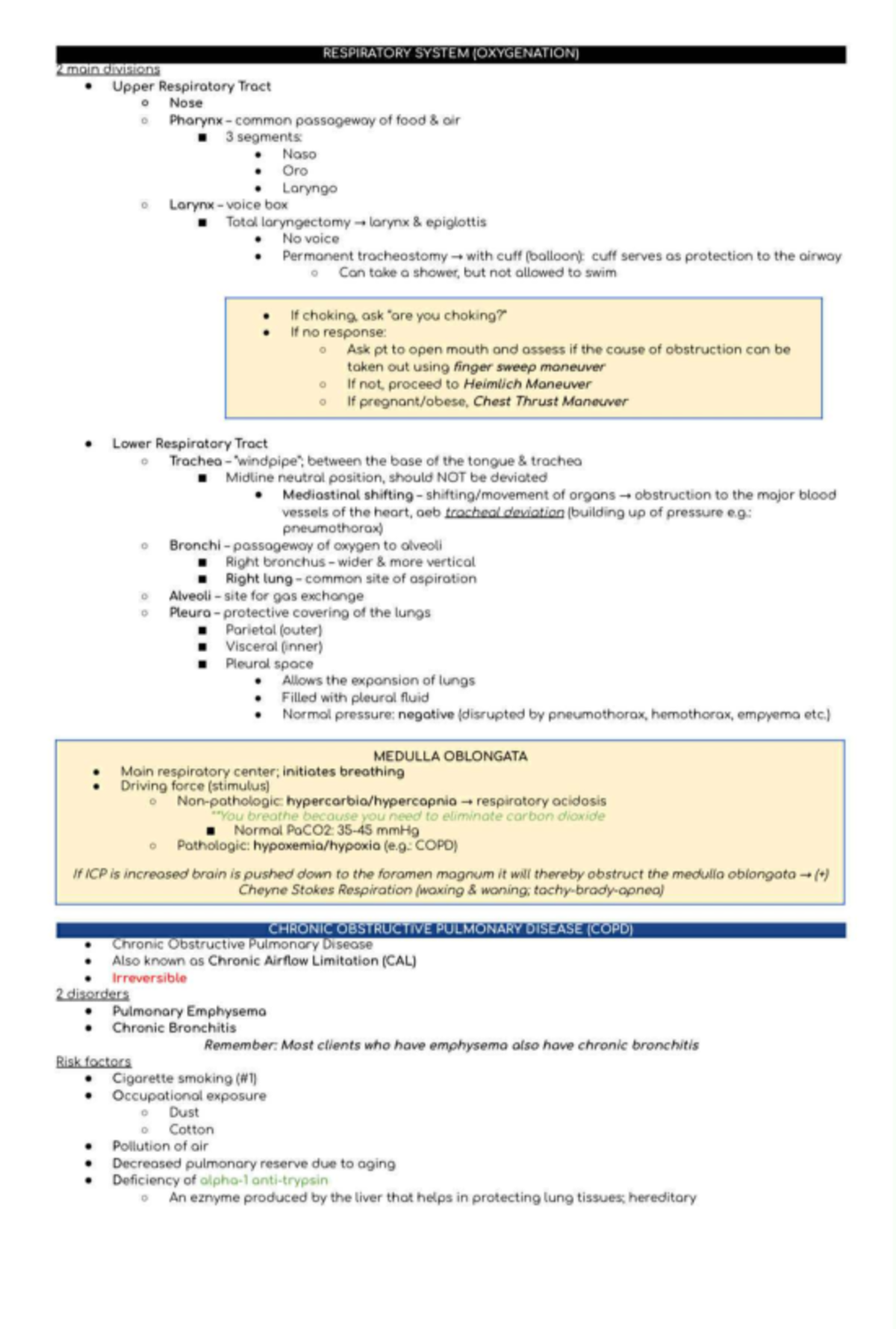 RESPIRATORY SYSTEM: OXYGENATION & COPD Overview (Course Code: 430002 ...