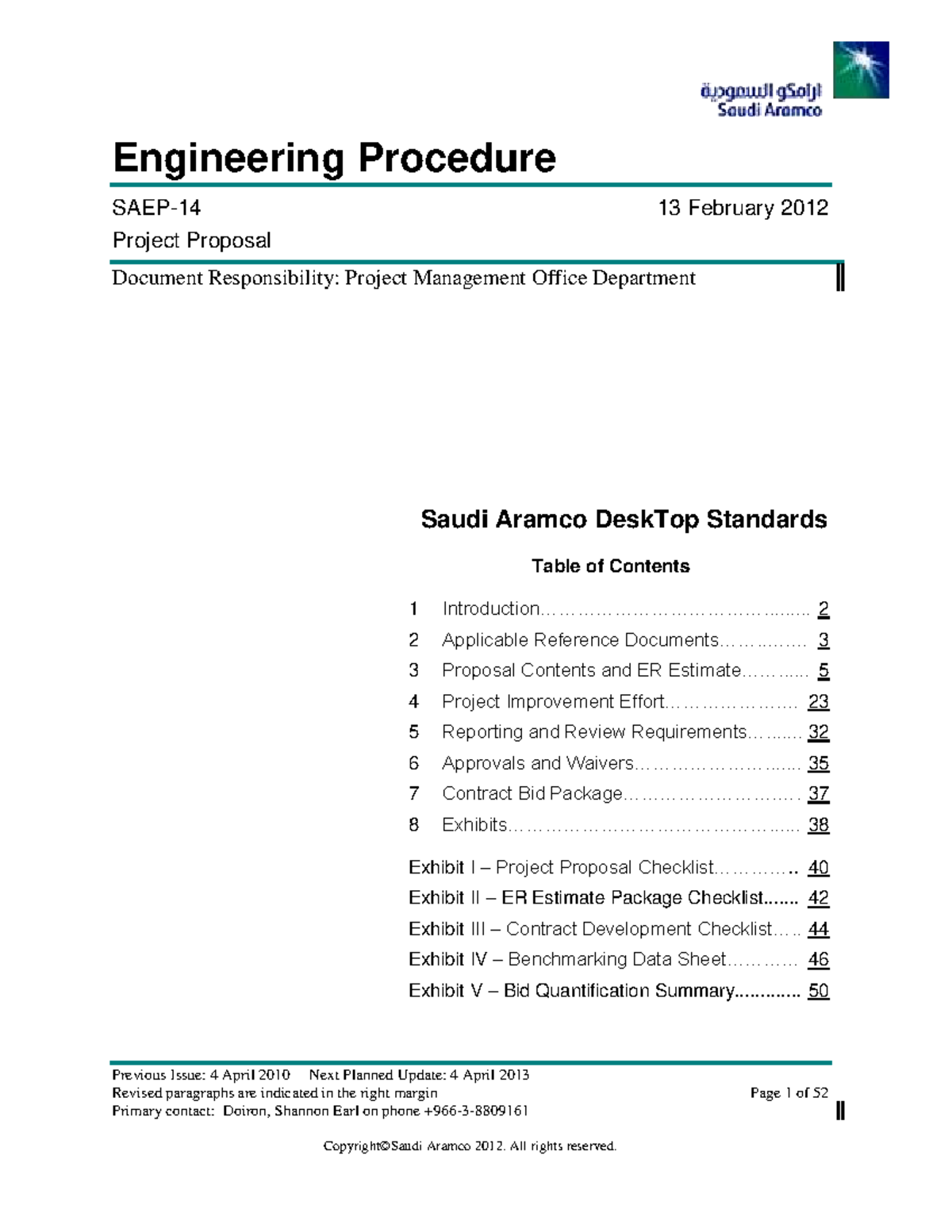 SAEP-14: Engineering Procedure Project Proposal Guidelines - Studocu