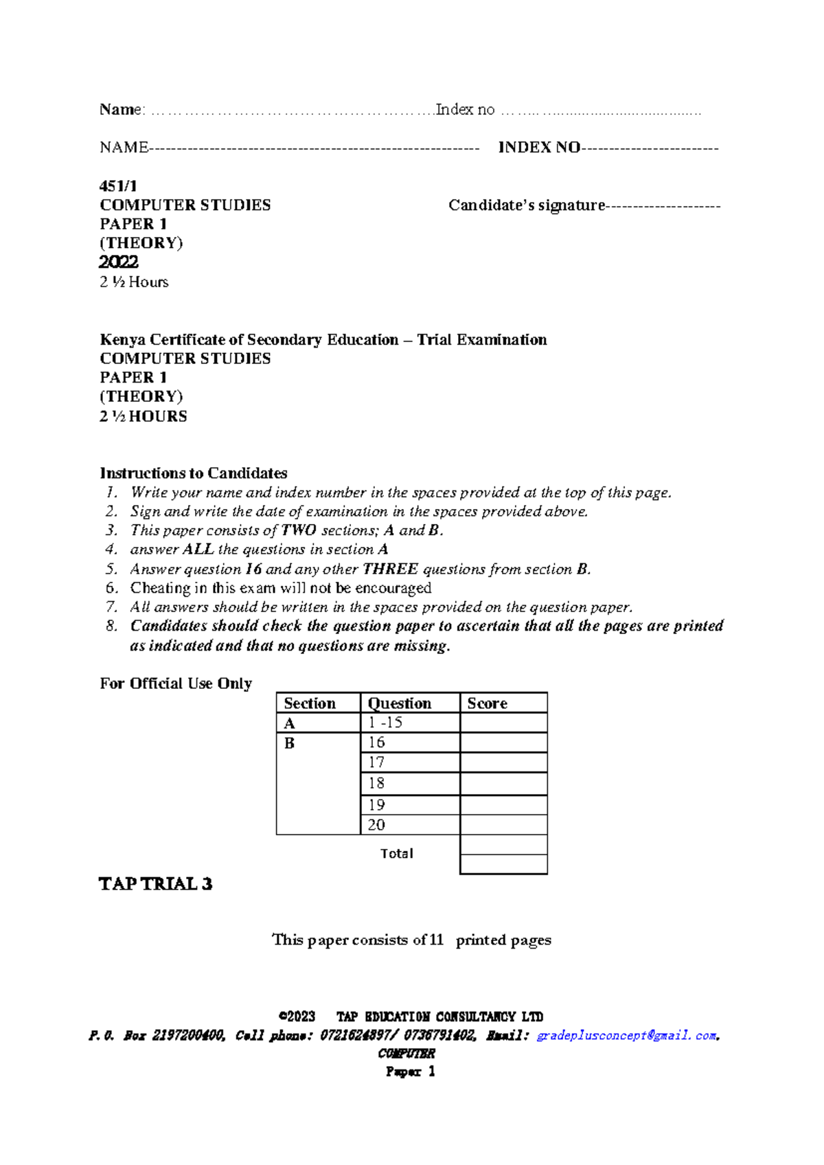 Computer Studies Trial Exam Paper 1 - PP1 2023 - Studocu