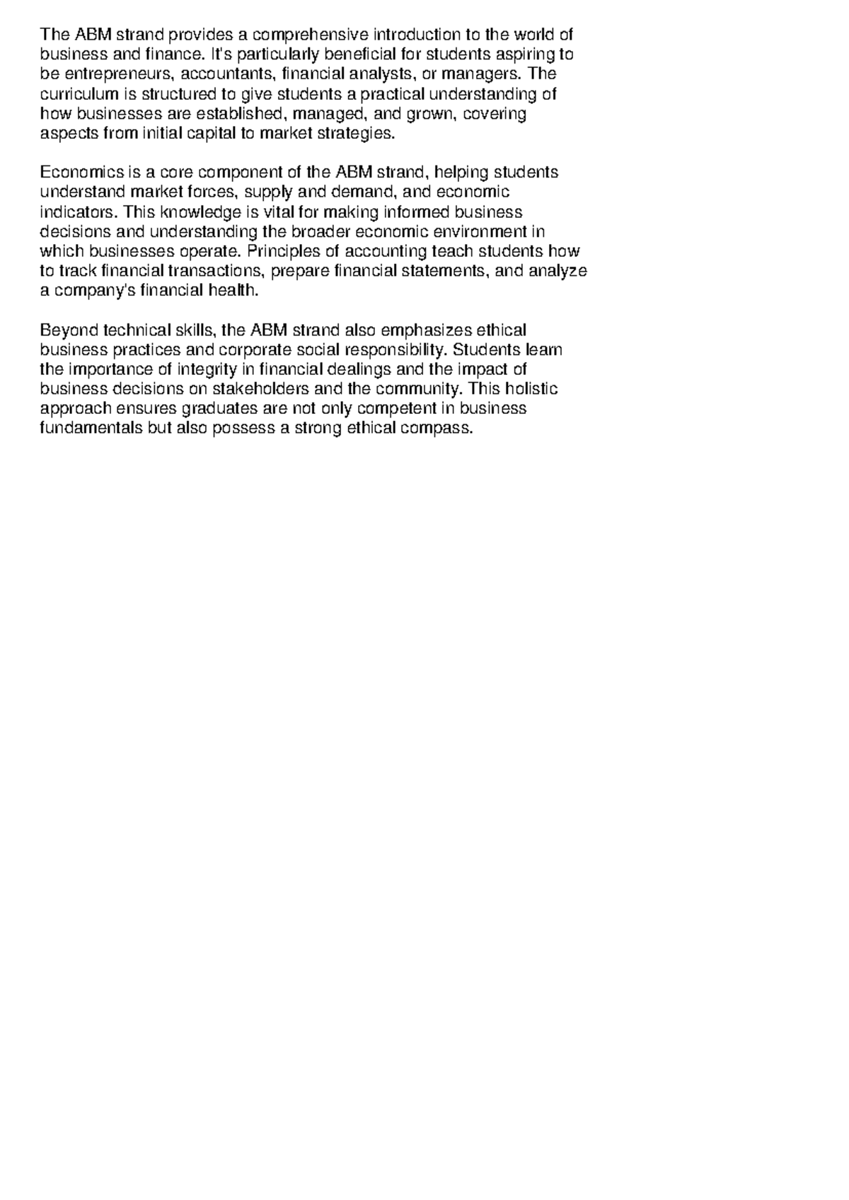ABM Strand Overview: Business & Finance Essentials - Studocu