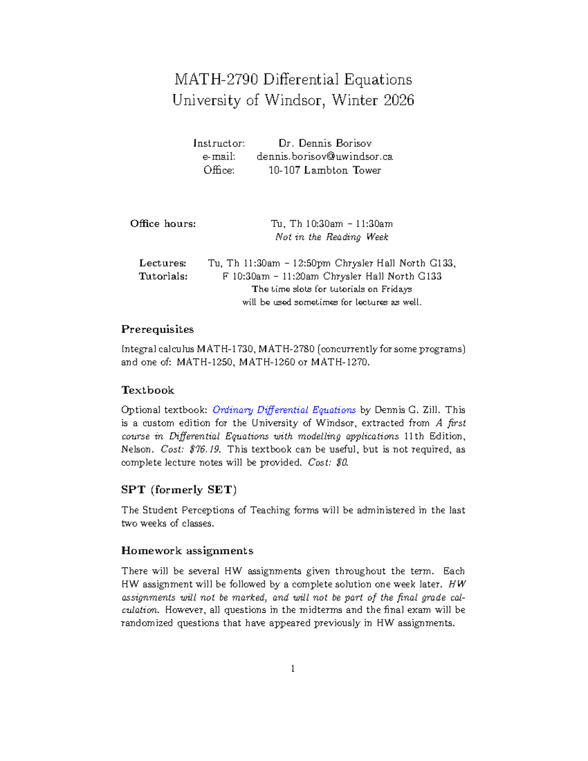 W26 DE Syllabus: Differential Equations Course Overview 2026 - Studocu