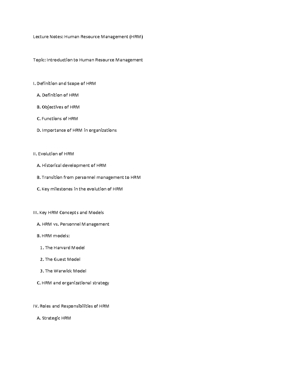 HRM 101: Comprehensive Lecture Notes on Human Resource Management - Studocu