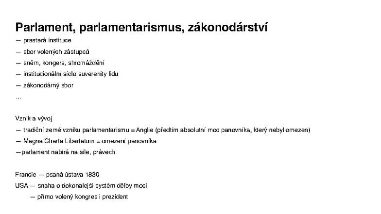 Parlament a jeho vývoj: Zápisky z přednášky (9. ročník) - Studocu