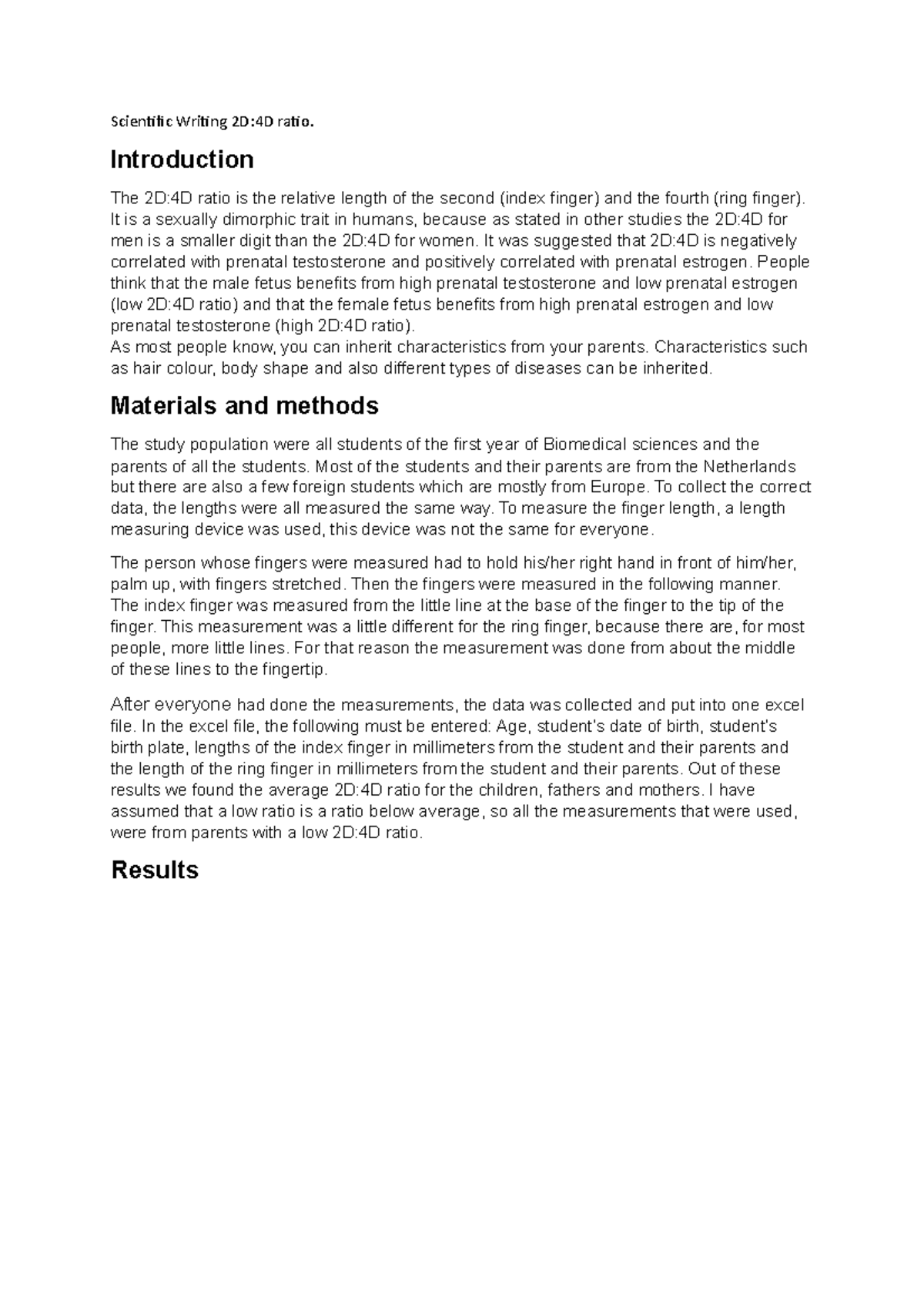 Scientific Writing: Analyzing the 2D:4D Finger Ratio in Humans ...