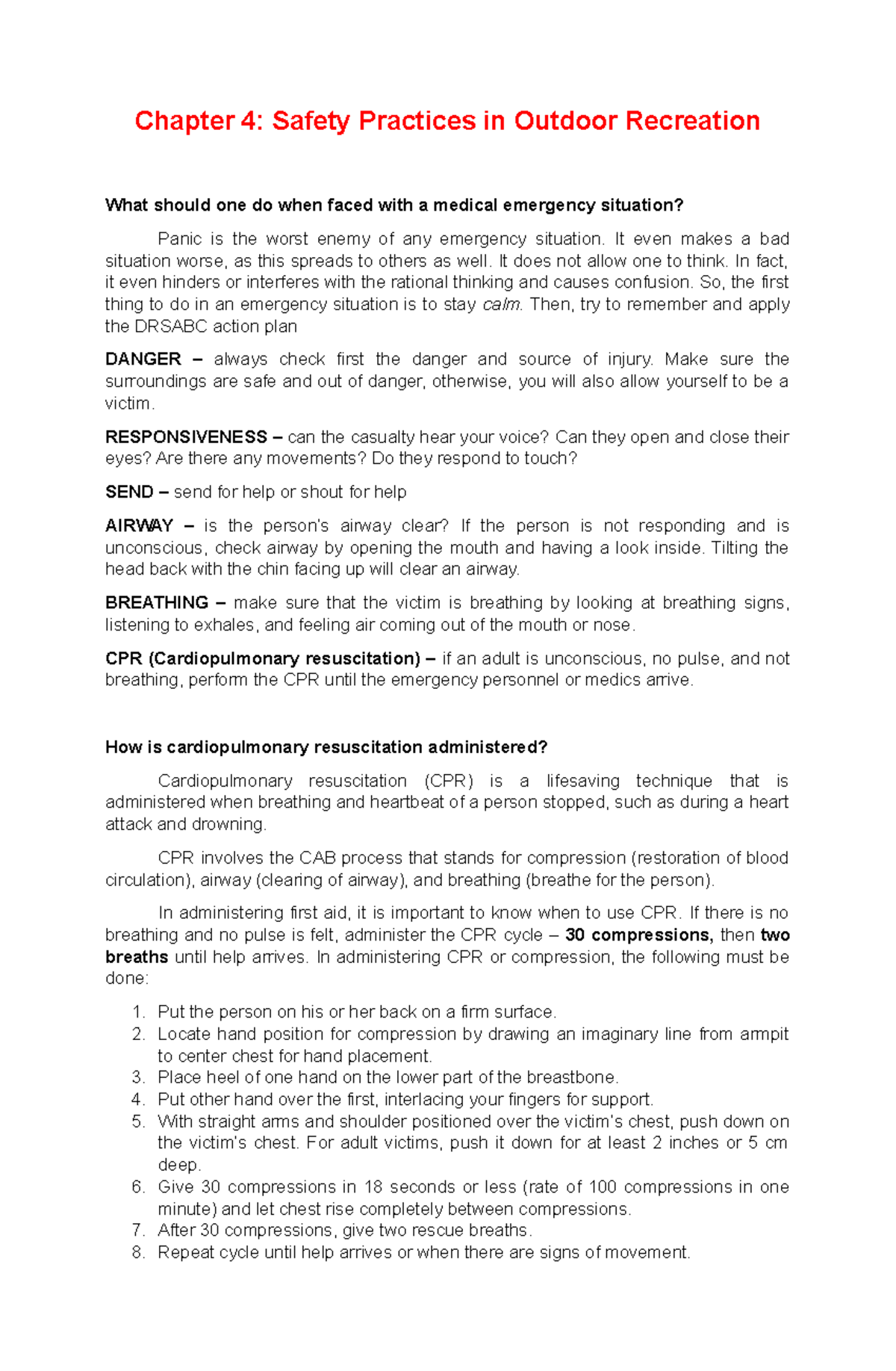 Chapter 4 Safety Practices in Outdoor Recreation - Chapter 4: Safety ...