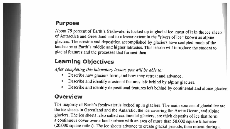 Lab 10 - Prelab Reading: Glacial Features and Processes - Studocu