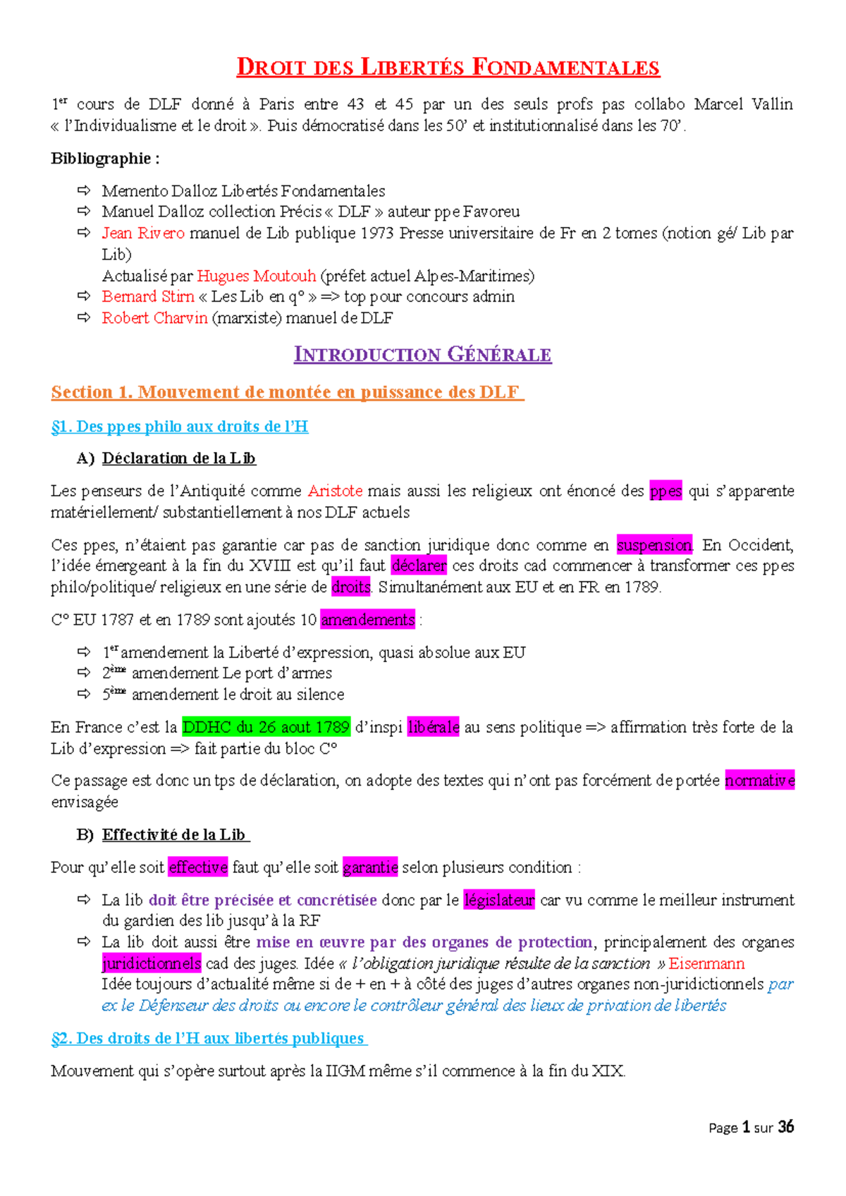 Cours DLF : Libertés Fondamentales - Histoire et Évolution - Studocu