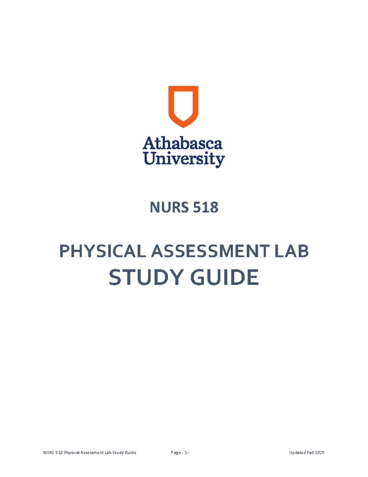 NURS 518 Physical Assessment Lab Study Guide - Fall 2025 - Studocu