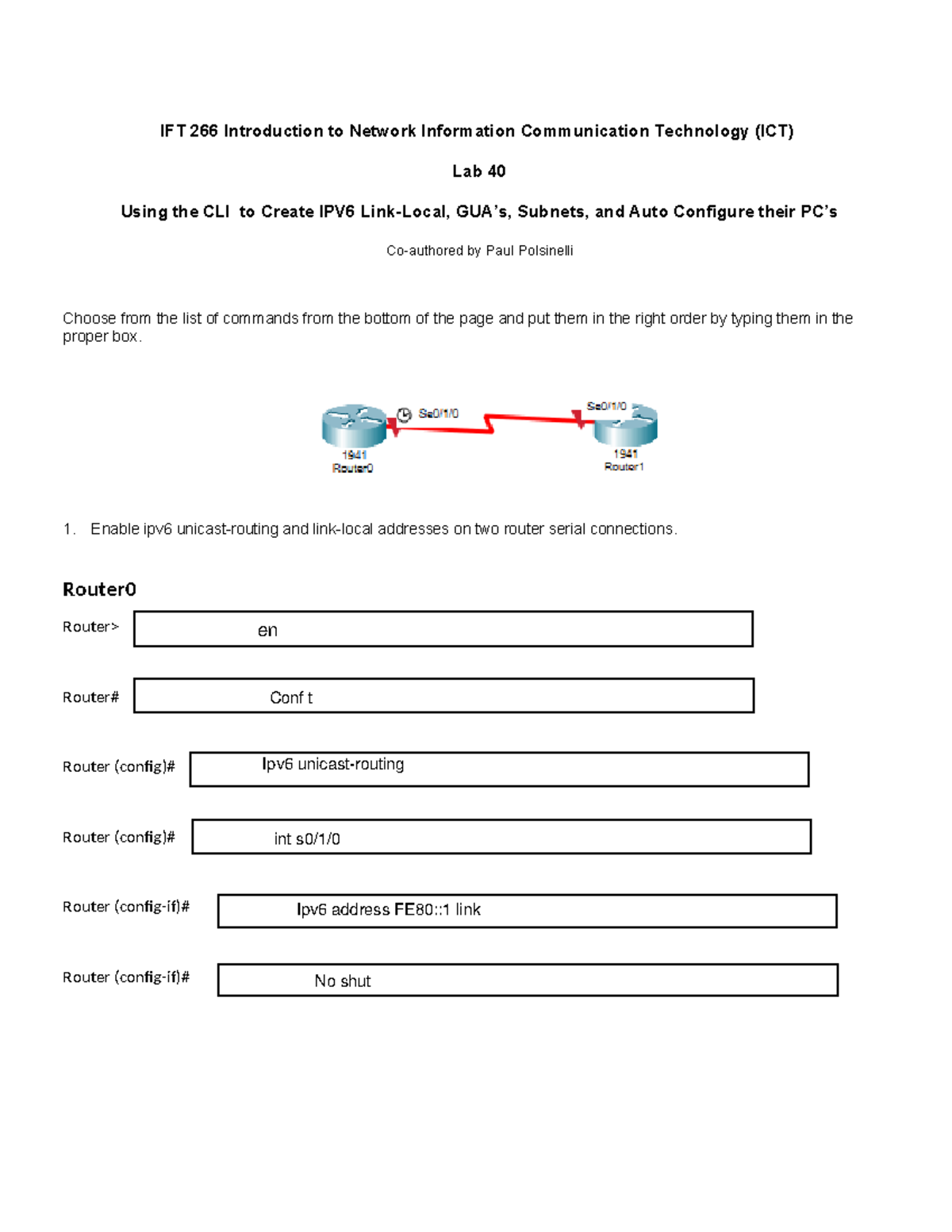 IFT 266 Lab 40: Configuring IPv6 Addresses and Auto Configuration - Studocu