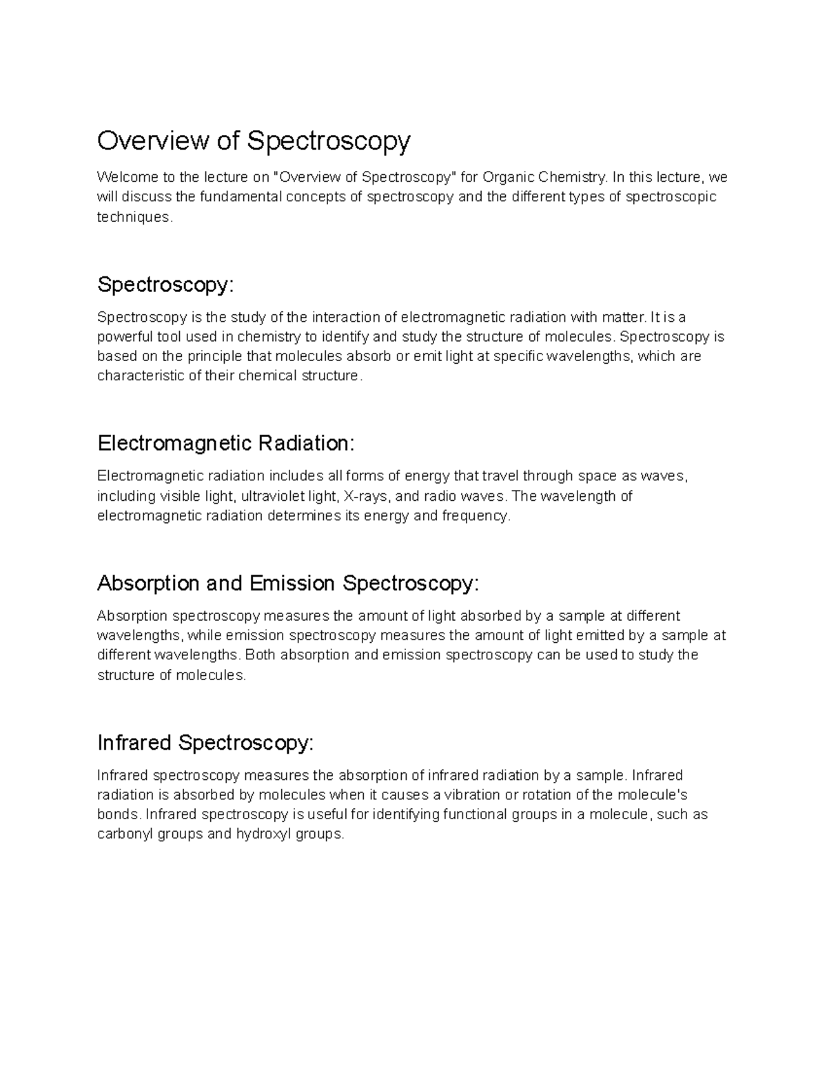 Organic Chemistry II (CHM-2020 ) Lecture 7- Overview of Spectroscopy ...