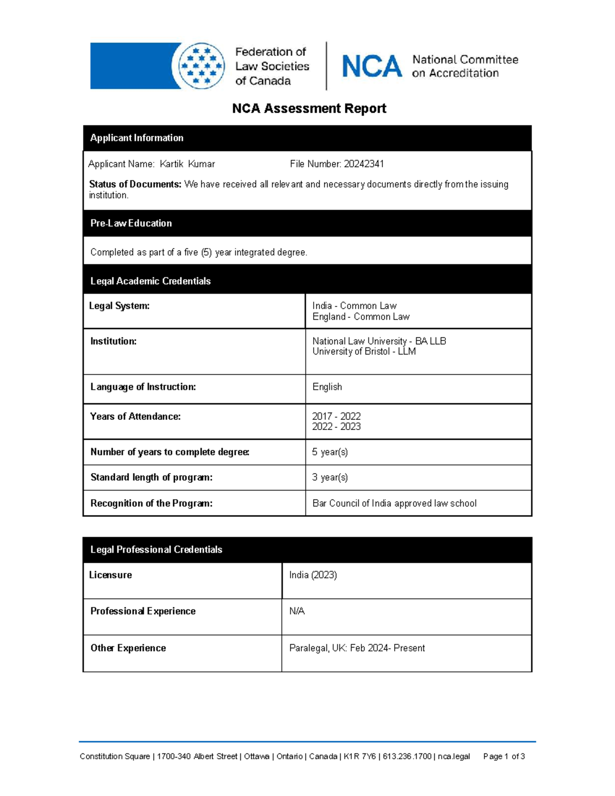 NCA Assessment Report for Kartik Kumar - File #20242341 - Studocu