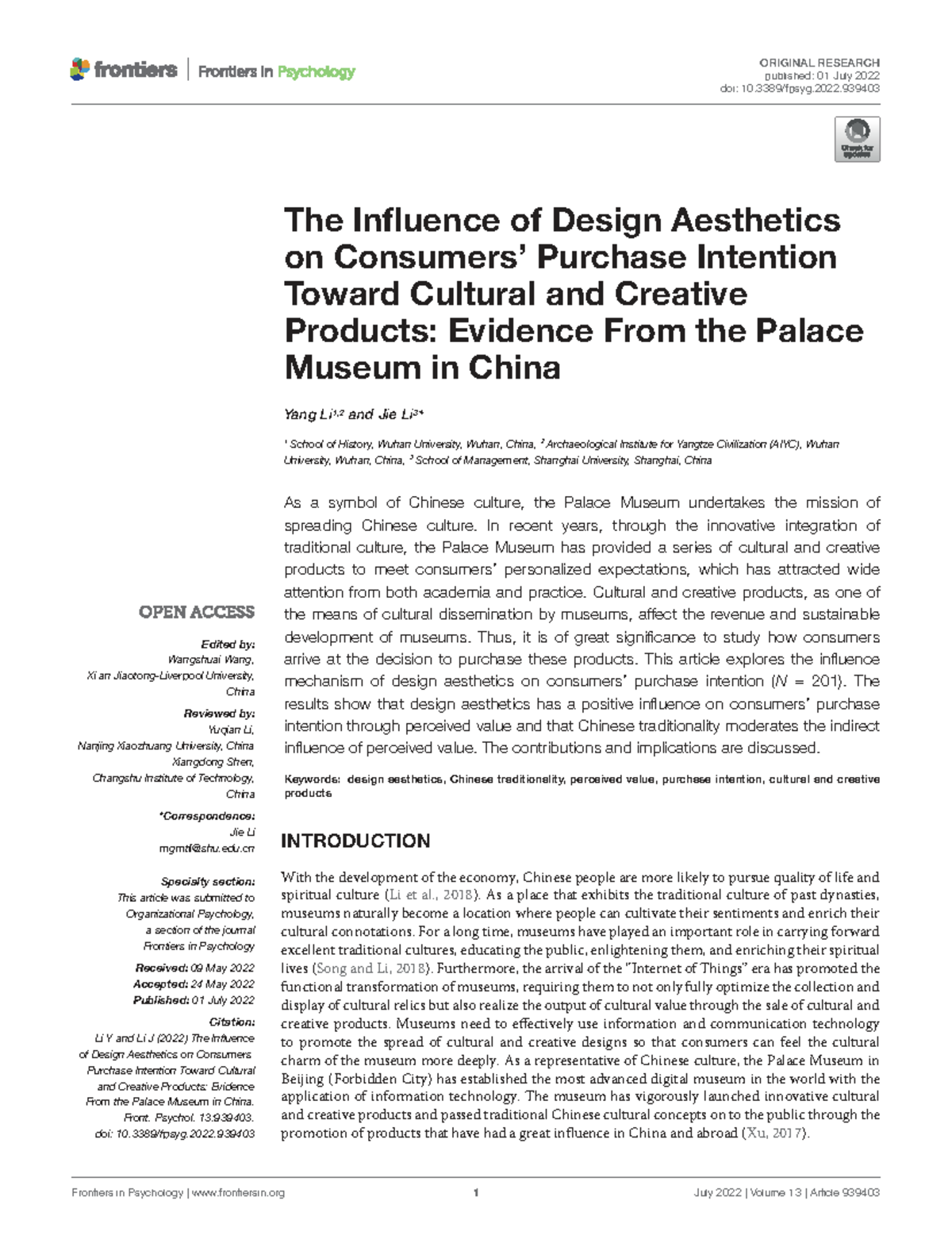 The Influence of Design Aesthetics on Purchase Intention: Evidence from ...