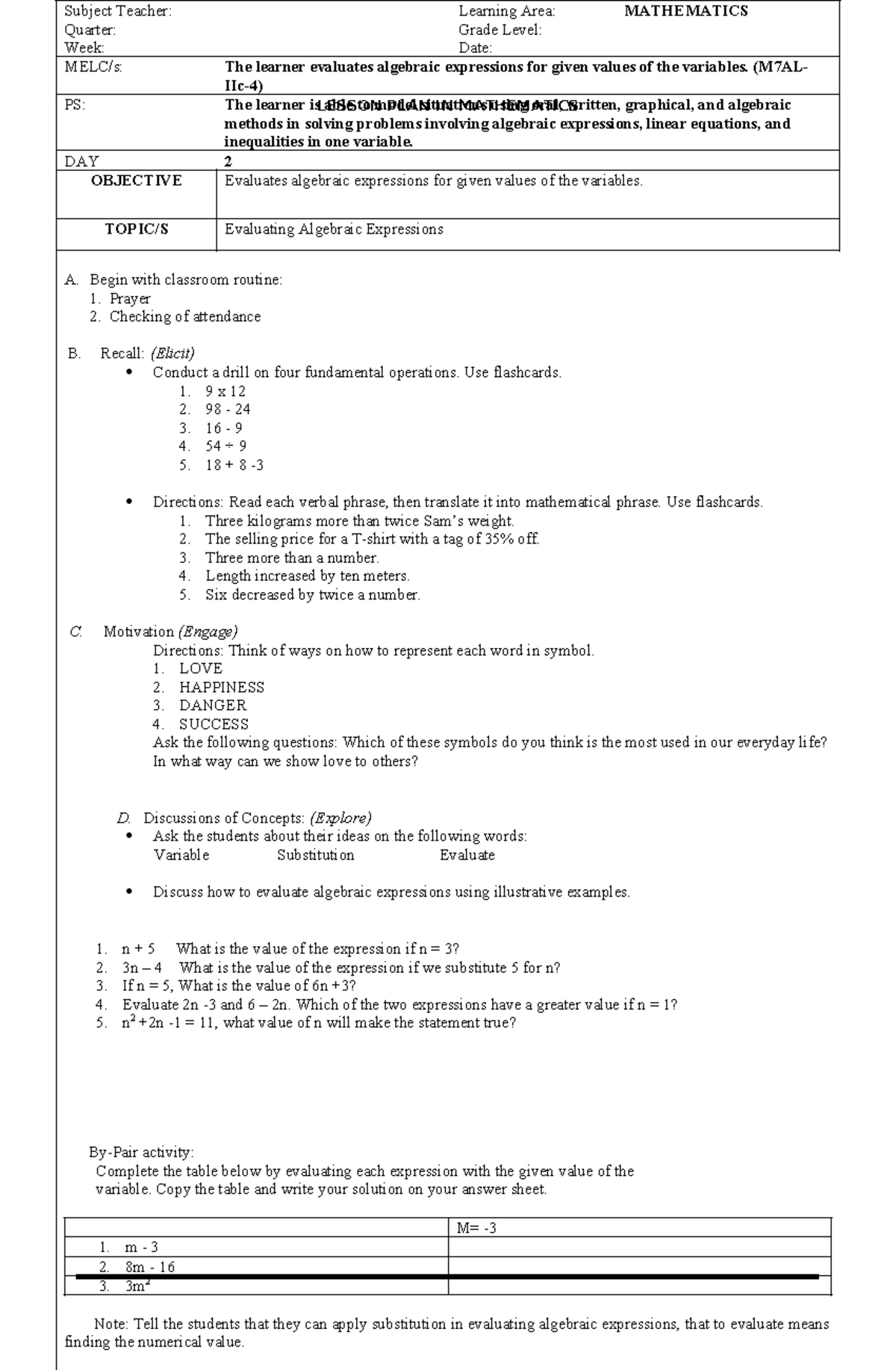 Detailed Lesson Plan on Gender Nouns for English 1 (ENG 101) - Studocu